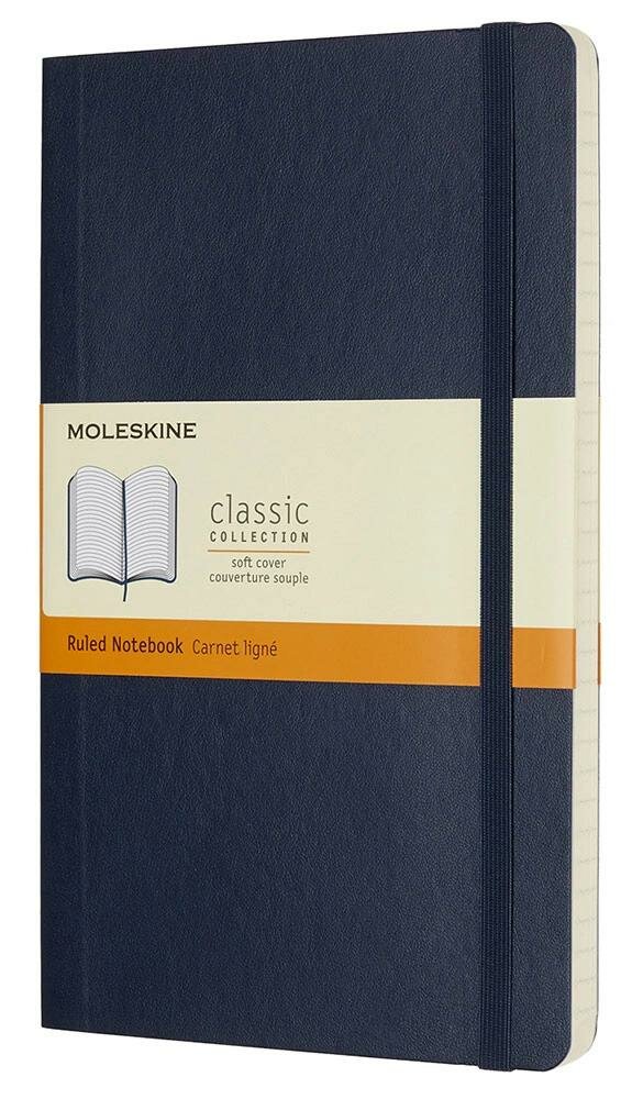 Блокнот Moleskine Classic soft Large 130х210 мм, 192 стр, линейка мягкая обложка синий сапфир (QP616B20)