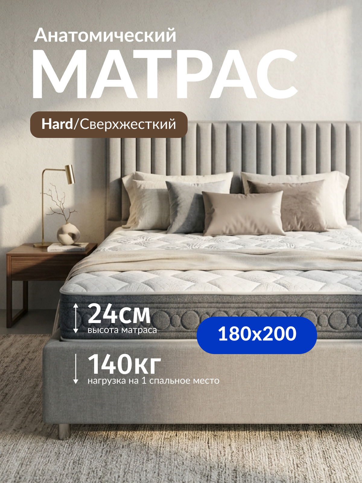Матрас Strong Оригинал Хард 180x200 см, независимый пружинный блок, двуспальный, двусторонний, жесткий, анатомический