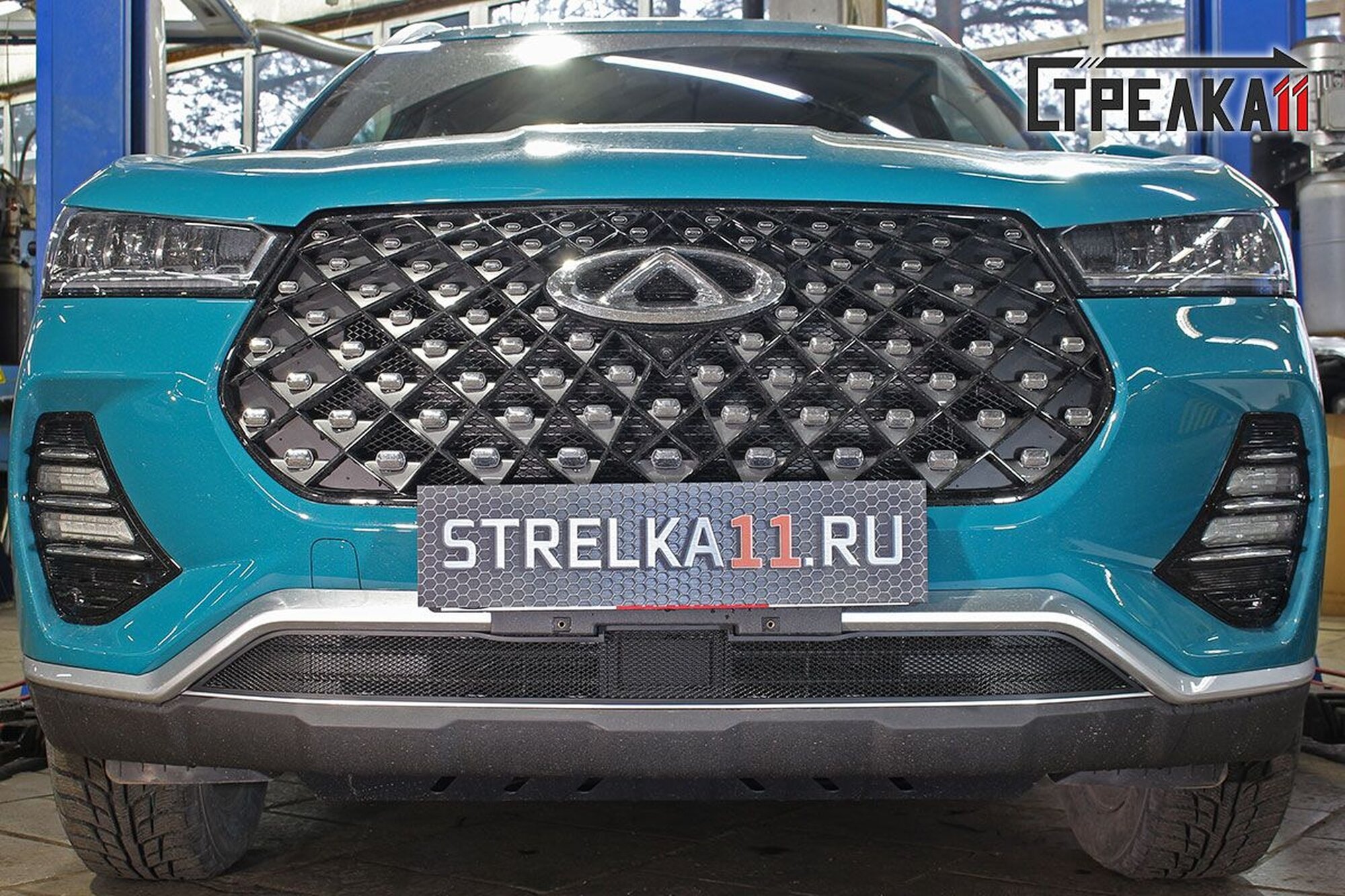 Защитная сетка радиатора с окантовкой и защелками для CHERY TIGGO 7 Pro 2019- (I), 1шт, низ