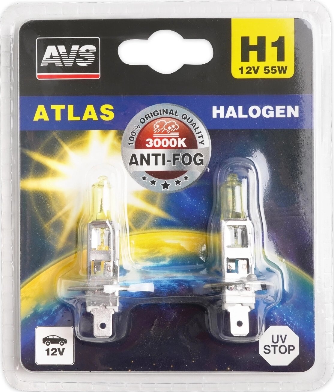 Комплект галогенных ламп AVS ATLAS ANTI-FOG H1 (A78618S