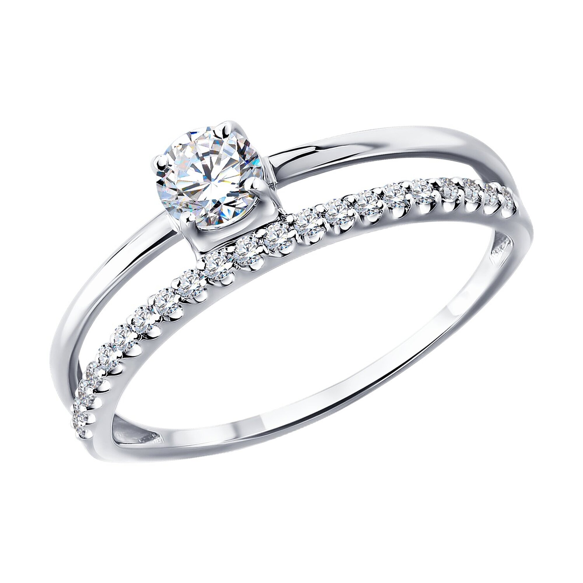 Кольцо, белое золото, 585 проба, фианит