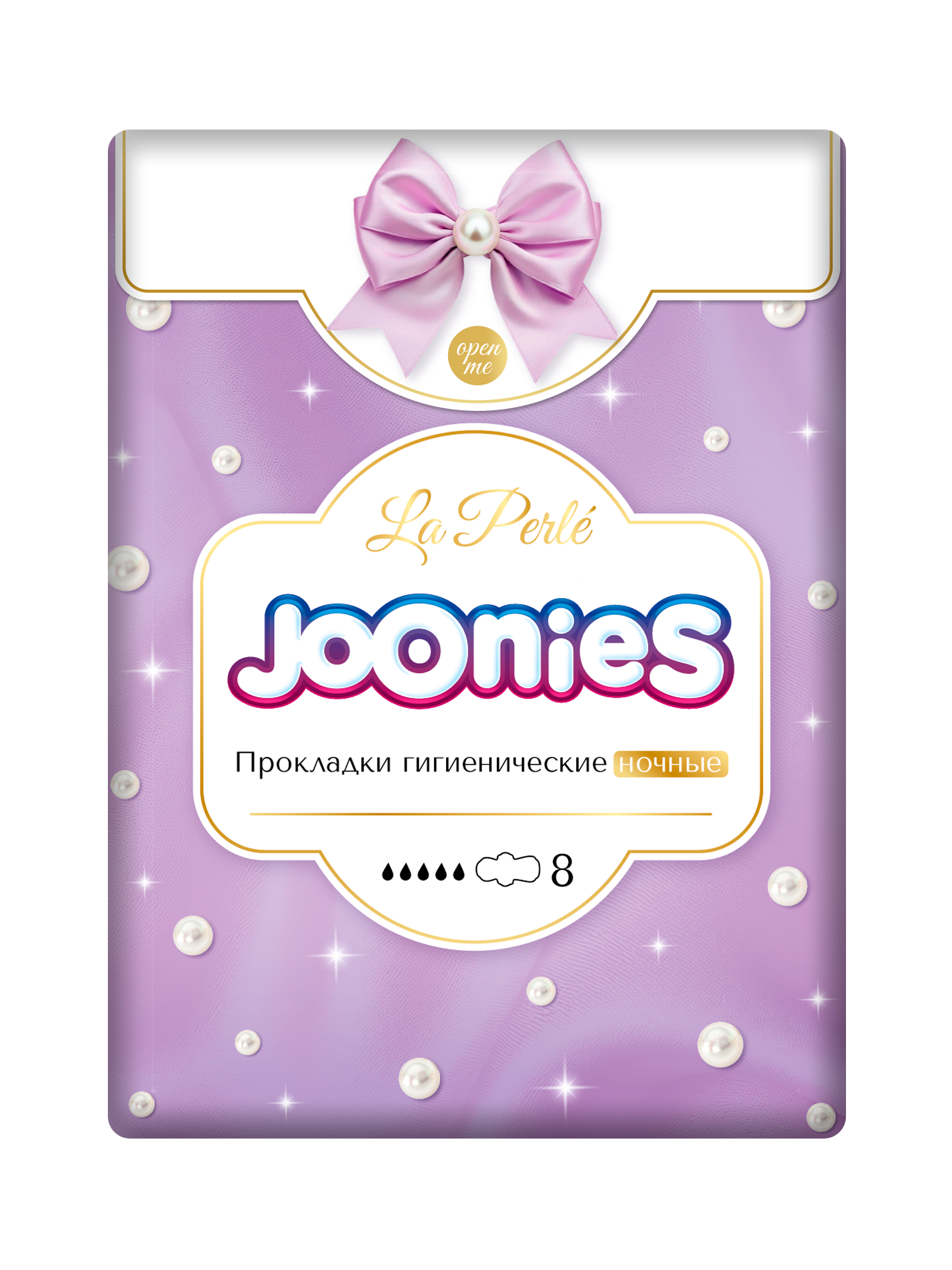 Прокладки гигиенические Joonies La Perle, ночные, 5 капель из 5, 295мм, 8шт