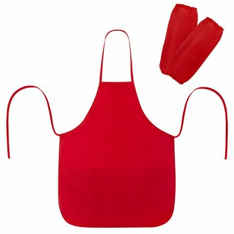 Накидка фартук с нарукавниками для труда пифагор, 3 кармана, уменьшенный размер, 39х49 см, красный, 270919