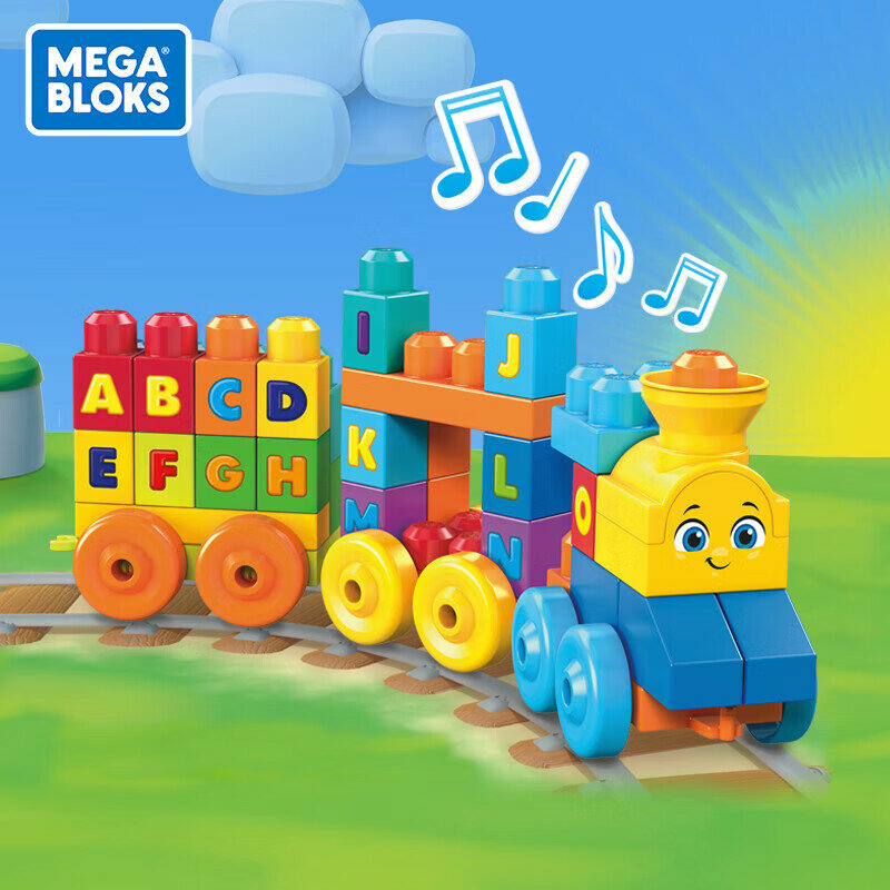 Игровой набор MEGA BLOKS с большими деталями - Музыкальный поезд для изучения букв с 50 элементами