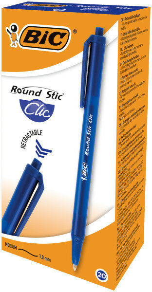 Шариковая ручка BIC классическая автоматическая синяя уп. 20 шт.