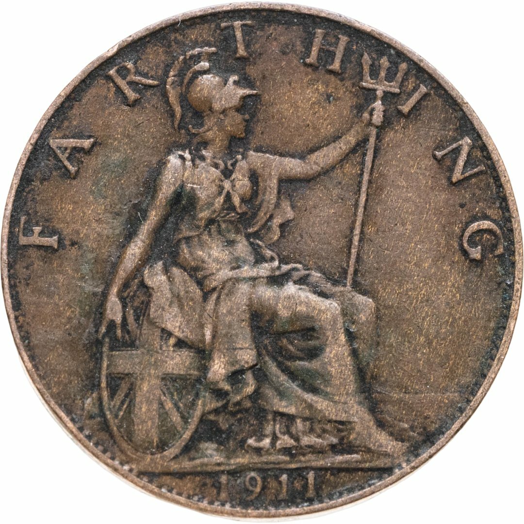 Великобритания 1 фартинг farthing 1911, Бронза, в сохранности VF-XF