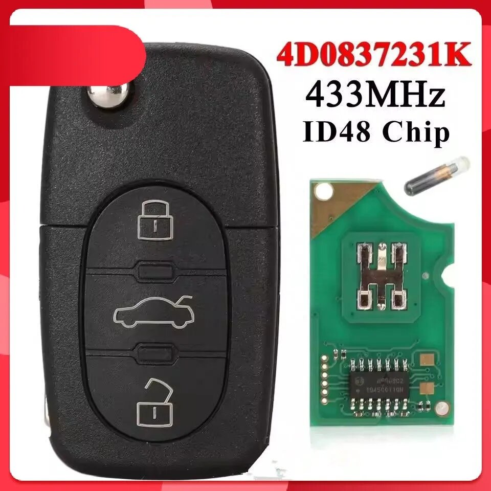 Ключ зажигания 4D0 837 231 K с чипом ID48 для авто, 1 шт.