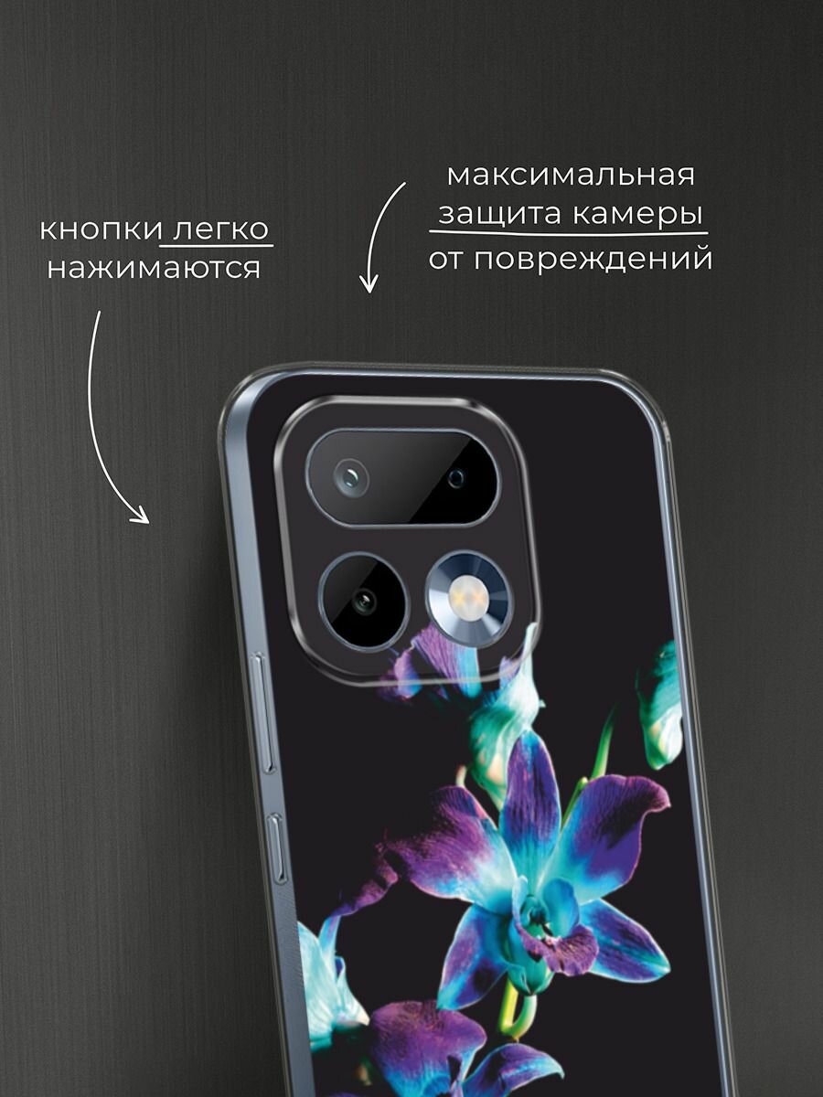 Чехол на Realme 16 Pro / Реалме 16 Про с принтом Синий цветок на черном — фото 1