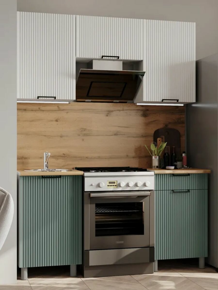 Кухонный гарнитур (кухня) Кампео 1.6 м с окапом, ЛДСП/МДФ, Белый/Белый снег/Бриз, 1600х2160х430, тэкс