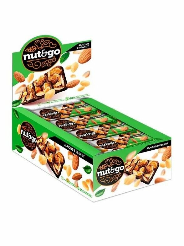 Nut&Go , батончик с арахисом и миндаль, 36 г (упаковка 18 шт)