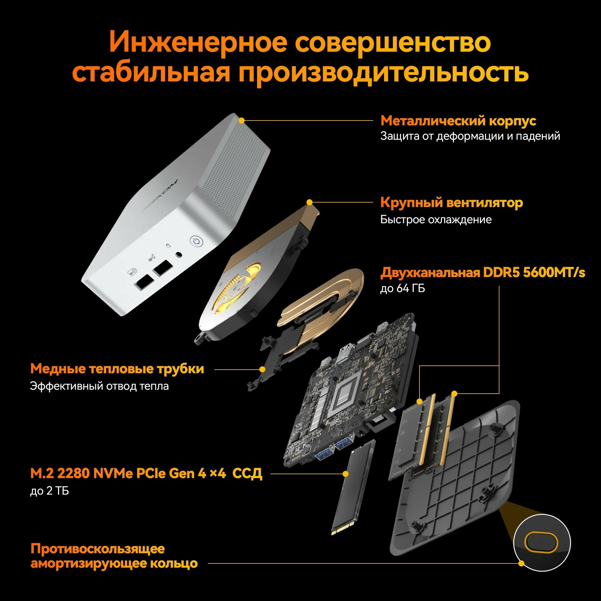 GMK Компьютер GEEKOM GMA8R98945HS -321-EU Мини ПК A8, GMA8R98945HS -321-EU, AMD Ryzen 7 8945HS, 32GB+1TB, WIN11 Pro