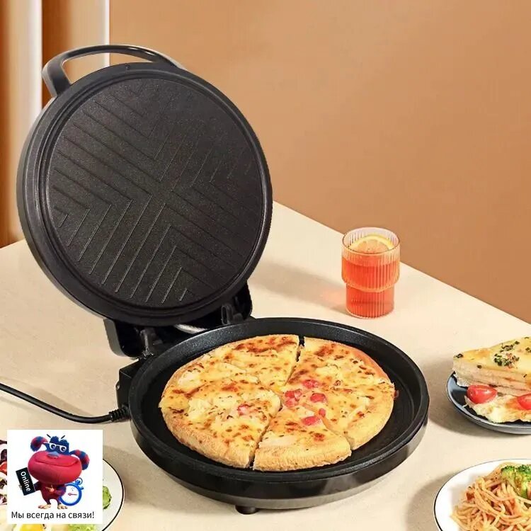 Sonifer SF-6086 Электрическая пицца-машина, 1500Вт, антипригарное покрытие, таймер, черная