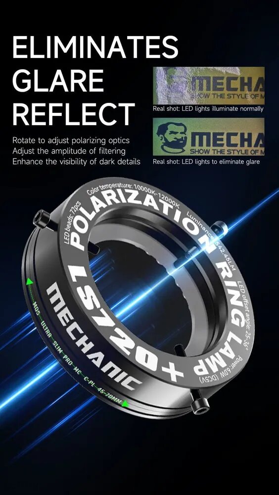 MECHANIC LS720 Поляризованный кольцевой источник света для микроскопа с LED подсветкой, монокуляр, синий — фото 1