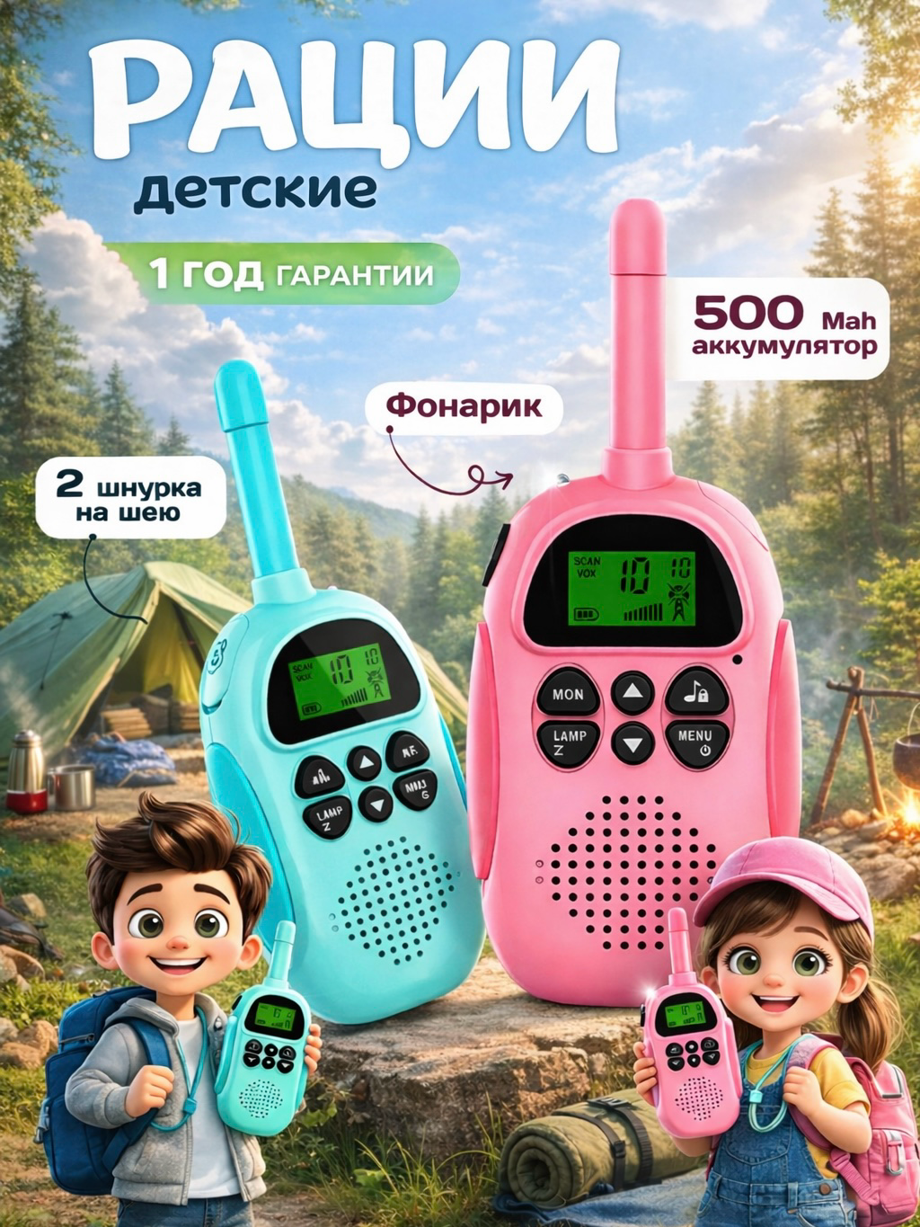 Детская рация, комплект 2 шт, розовая и голубая, для мальчиков и девочек, звуковые эффекты радиус действия до 3 км.