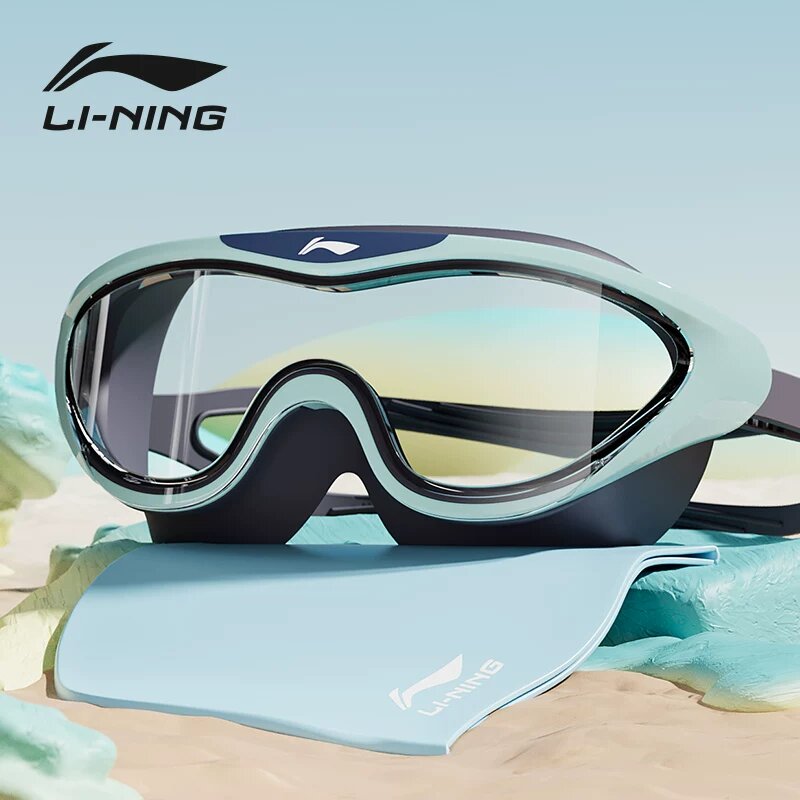 Li-Ning Детские Силиконовые Капюшоны Фантастический Синий с Антизапотеванием для Плавания, Возраст 3-15 лет