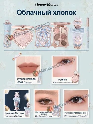 Подарочная коробка для макияжа Flower Knows, Bunny Garden Flower Wall Gift Set, Серия Цветочная стена в заячьем саду, губная помада, румяна, тени