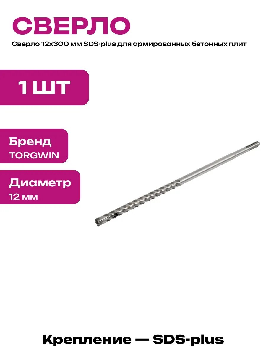 Бур по арматуре SDS-plus 12х300 мм для работ по железобетону