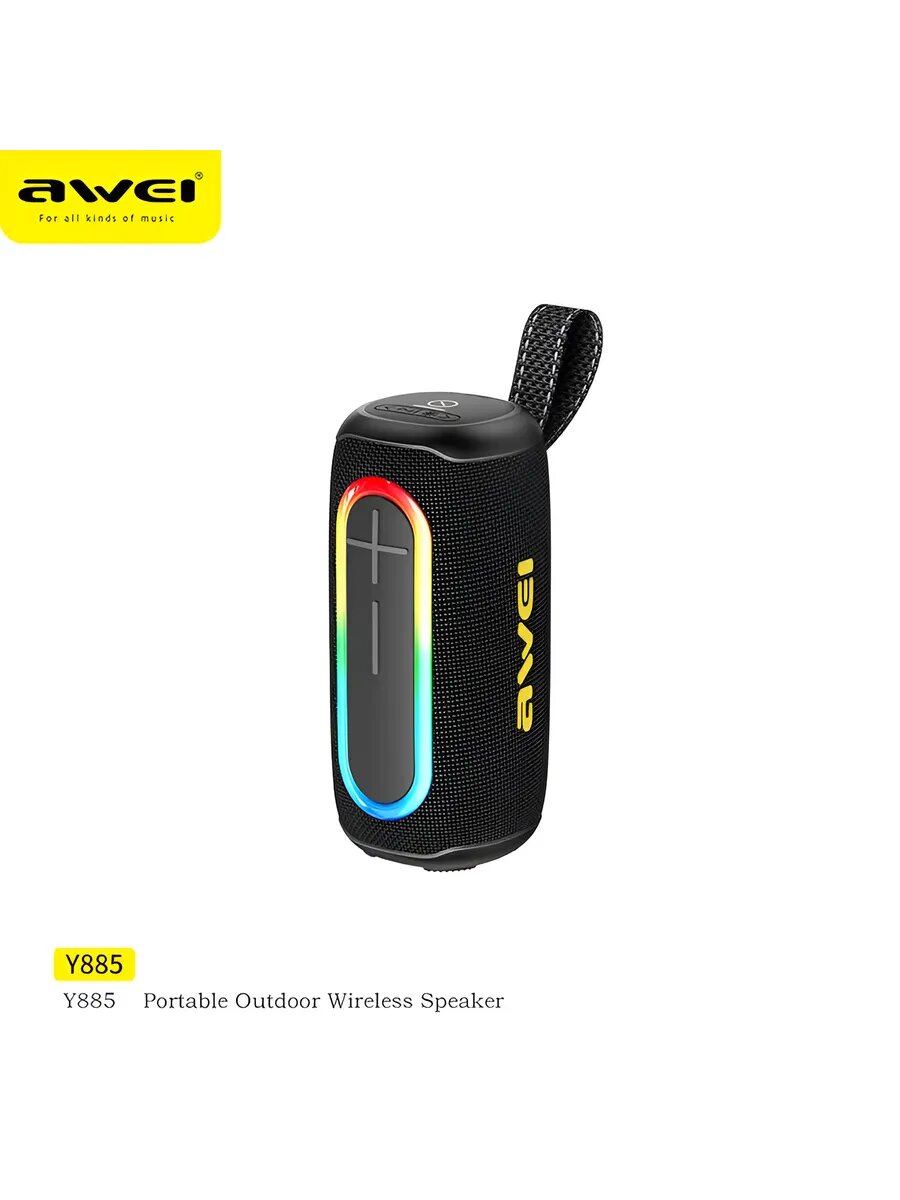 Портативная колонка Awei Y-885, стильный черный корпус, Bluetooth