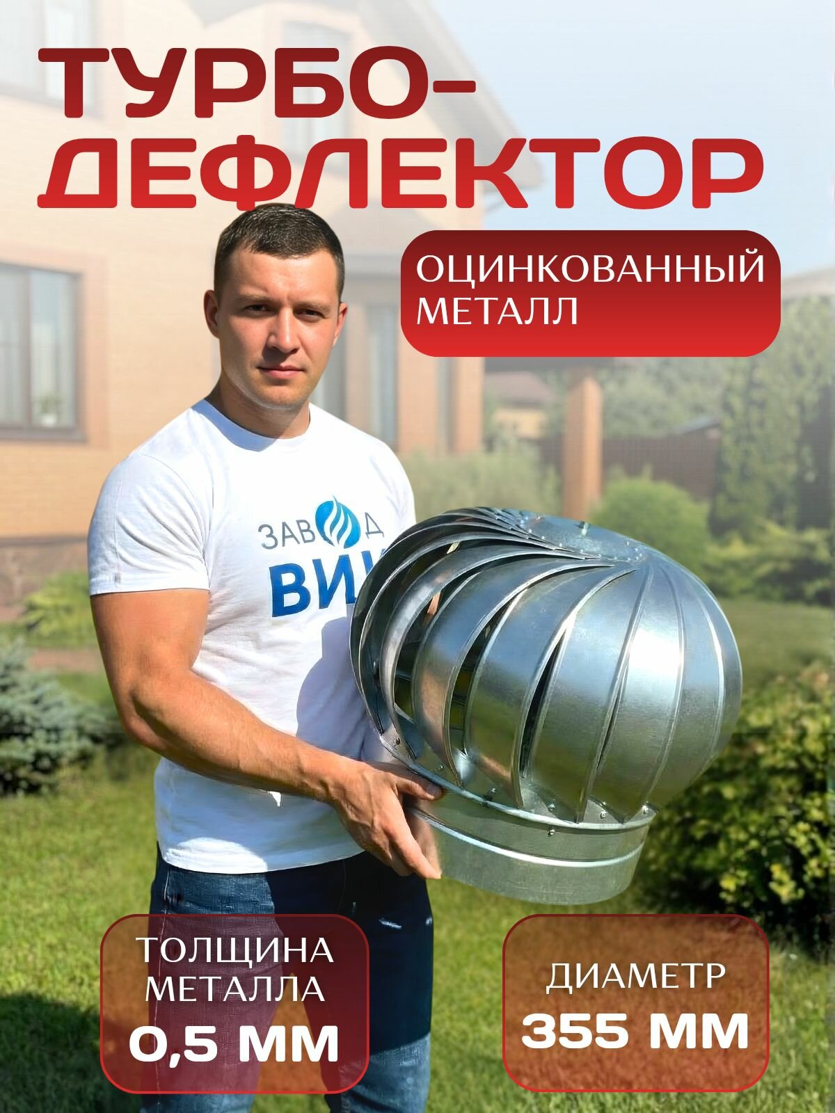 Турбодефлектор 355, труба нержавейка, дефлектор для вентиляции на трубу, оцинкованный металл
