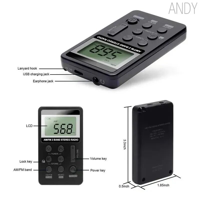 Портативный радиоприемник FM/AM двухдиапазонный стерео цифровой мини-радиоприемник