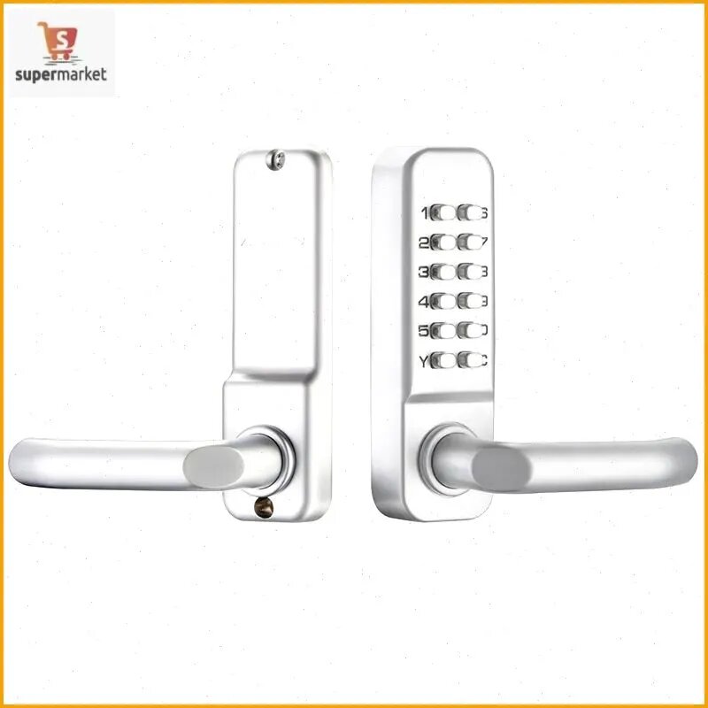 Кодовый замок для калитки механический серебристый сталь с кнопкой аварийного открывания