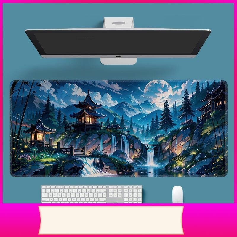 Коврик для мыши Серия пейзажей аниме, большой коврик для компьютерного стола 1000 x 500 x 3 mm_1780166066-mabuy, голубой, светло-синий