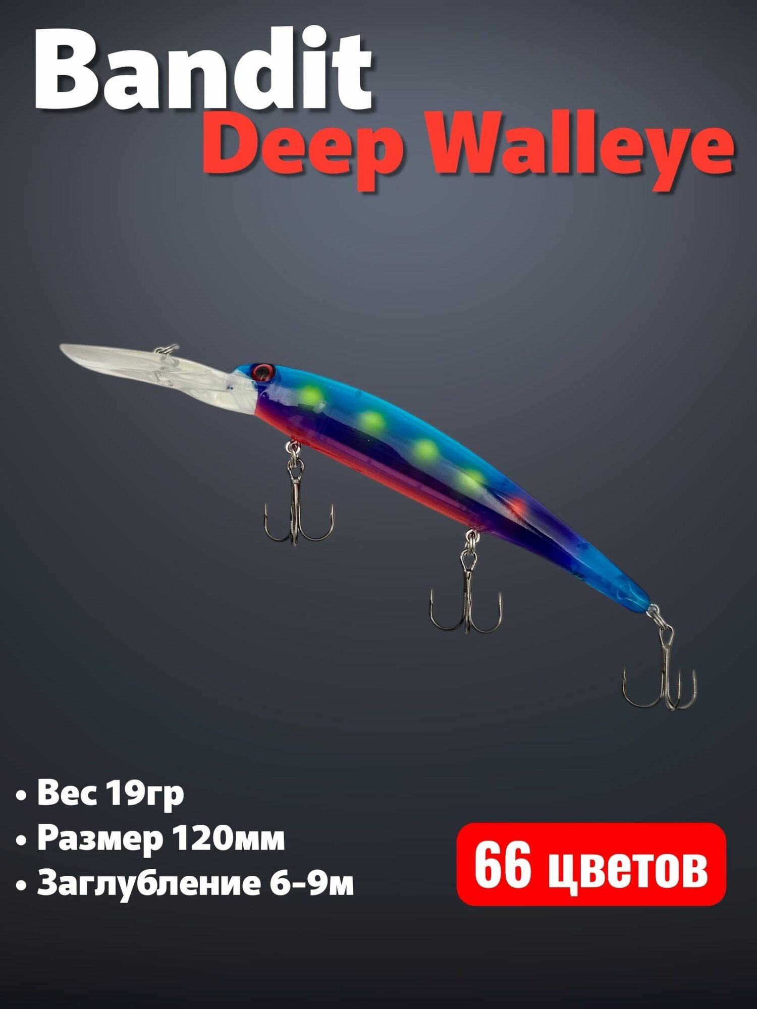 Воблер Bandit Deep Walleye 6-9м 120мм, воблер для троллинга