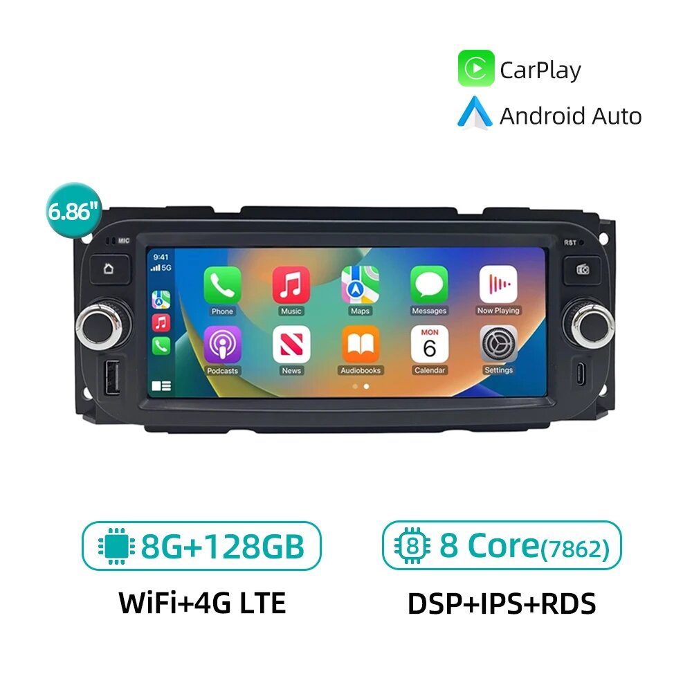 Автомобильный радиоприемник Android 14,0 для JEEP Grand Cherokee Liberty Wrangler Chrysler 2002-2006, мультимедийный плеер, GPS-навигация, Wi-Fi CarPlay