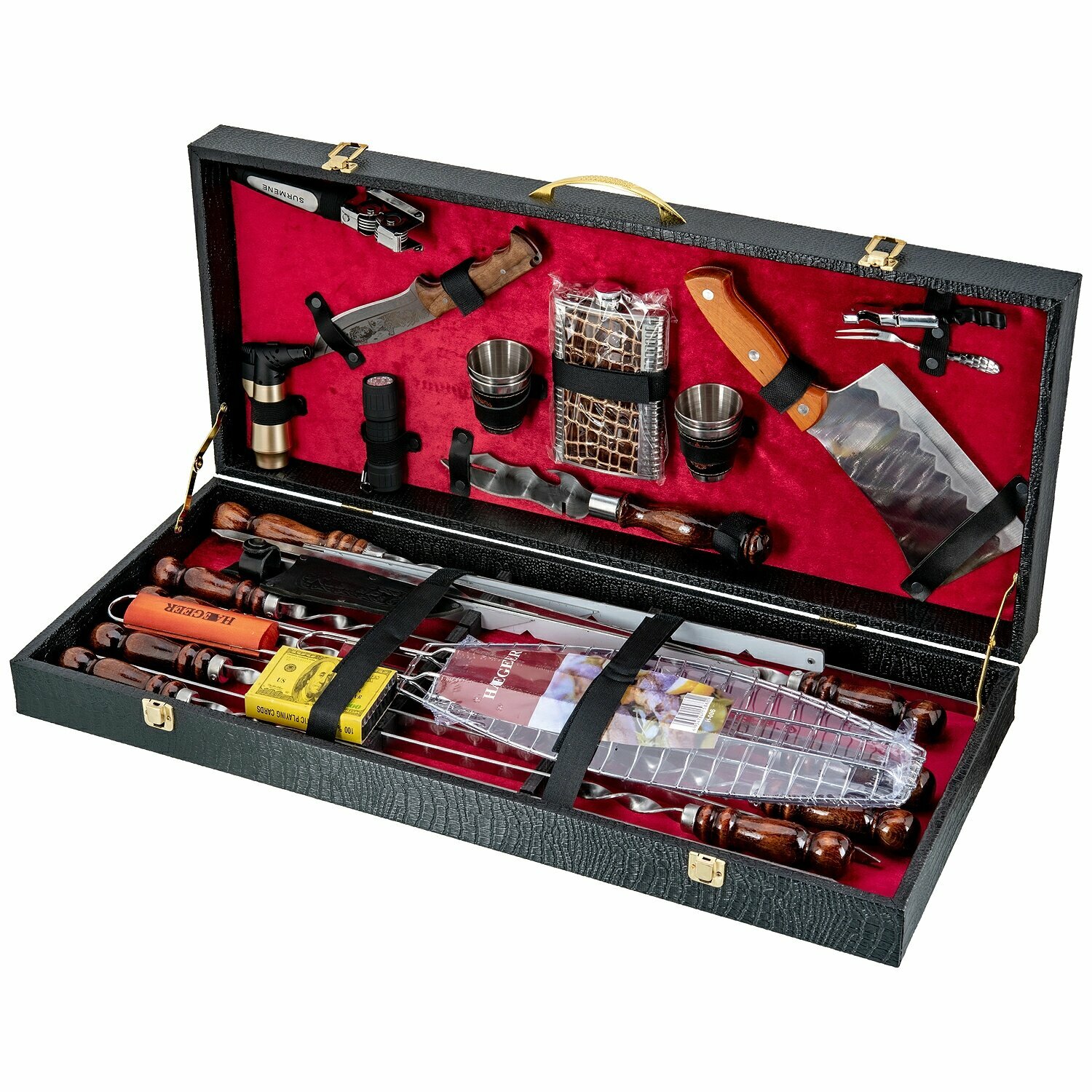 300315-Шашлычный Набор Кейс Дипломат в кожаном футляре