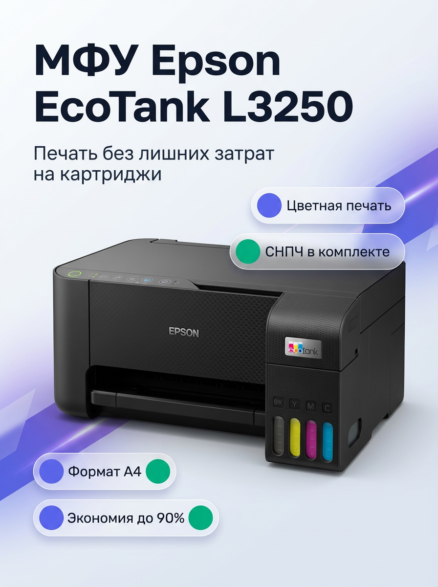 Epson L3250 цветная печать, A4, с СНПЧ цвет черный c11cj67508/c11cj67503