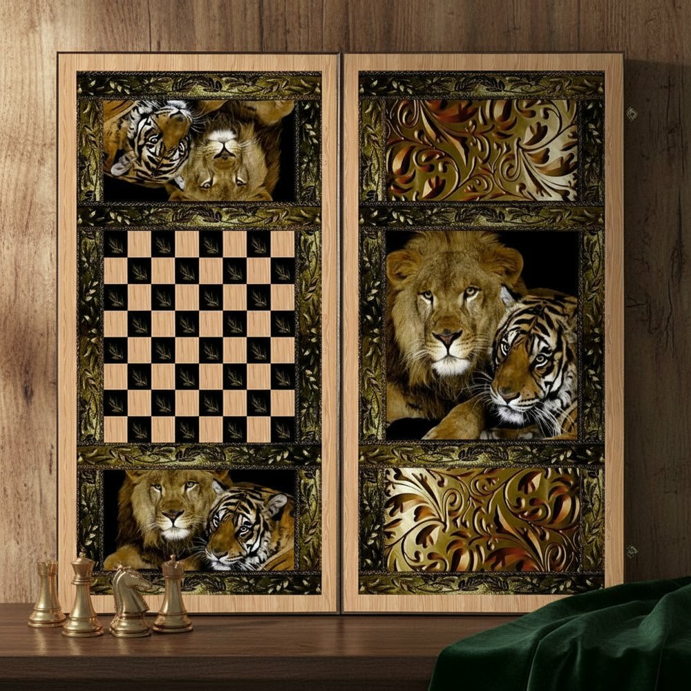 Нарды + Шашки Сирия Львы большие (Россия, дерево, 60 см), Partida 62391 Partida