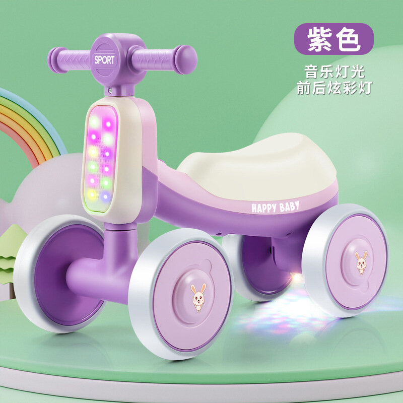 Фиолетовый детский ролик-скутер с музыкальной передней и задней подсветкой для малышей 1-6 лет, игрушка на 4 колесах