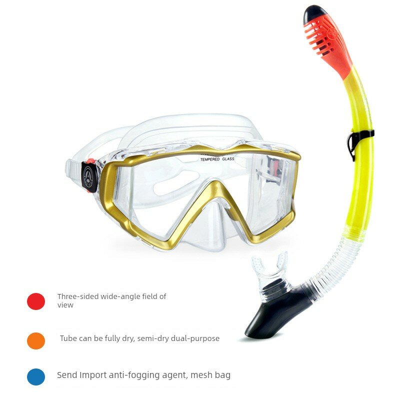 AQUADIVE M308 Глазная маска золотая с линзой SN118 желтая, 30м водостойкость, набор для дайвинга
