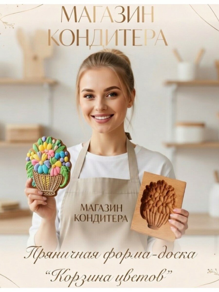 Пряничная форма-доска "Корзина цветов" для пряников и печенья.