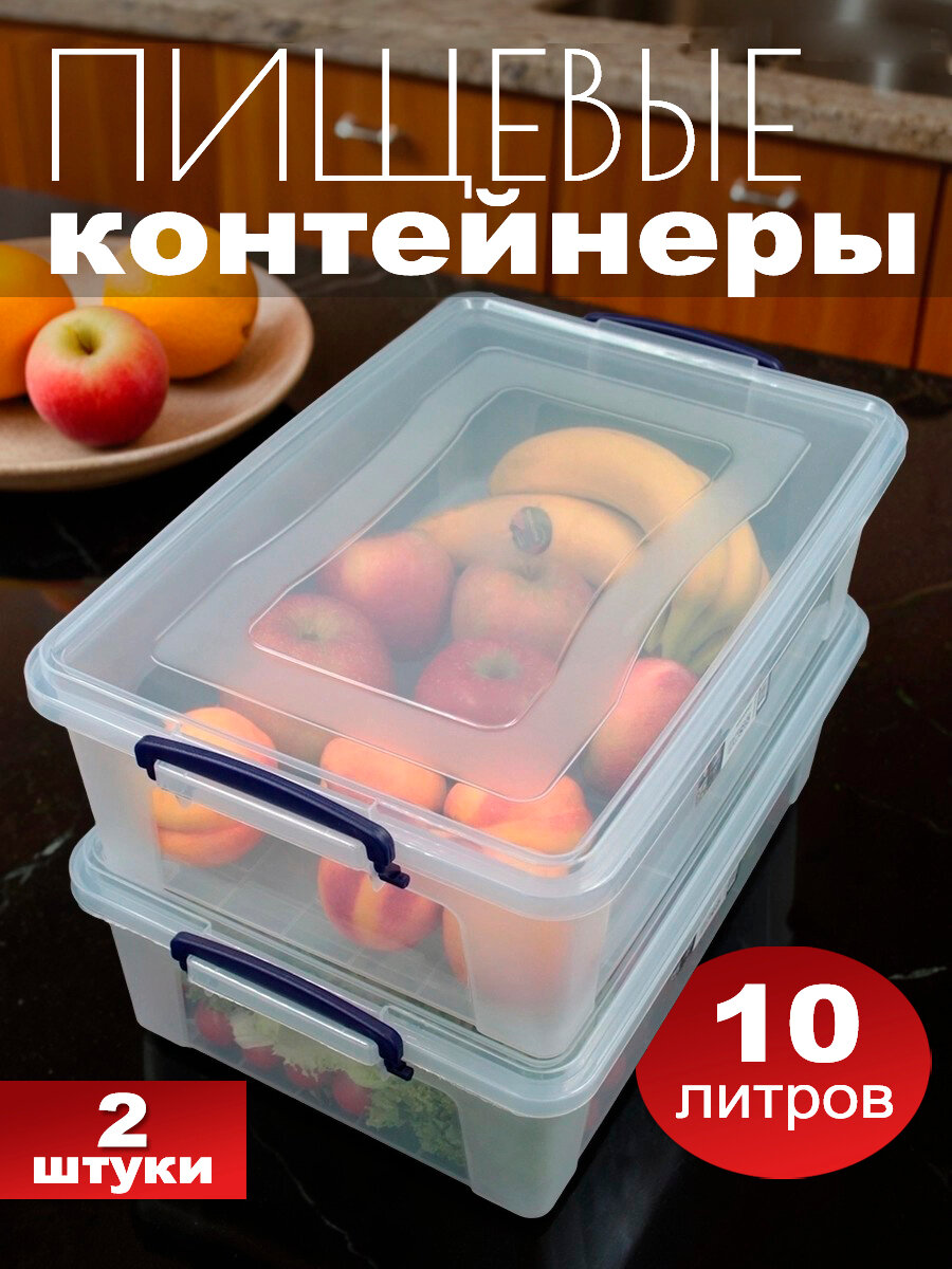 Набор контейнеров для еды с крышкой, пластиковые, 41х28х13 см, 10 литров, 2 шт.