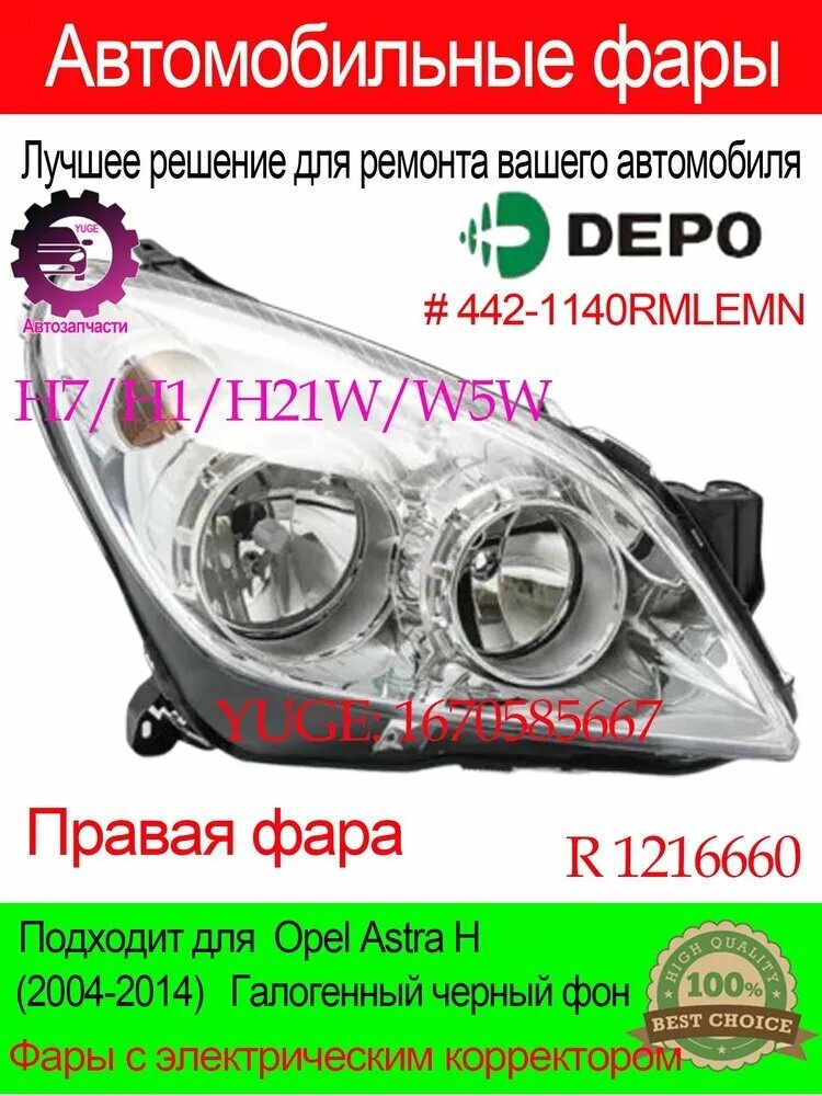 DEPO Фары автомобильные, 1 шт, арт. 442-1140RMLEMN1-R