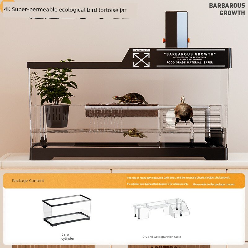 Черный аквариум для черепах с платформой для лазания и экодизайном 40x20.5x22.5 см