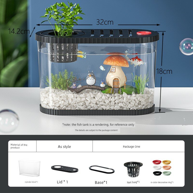 Компактный настольный аквариум с фильтром и кислородной системой, низкая модель, черный цвет, базовый комплект (10-20 л)