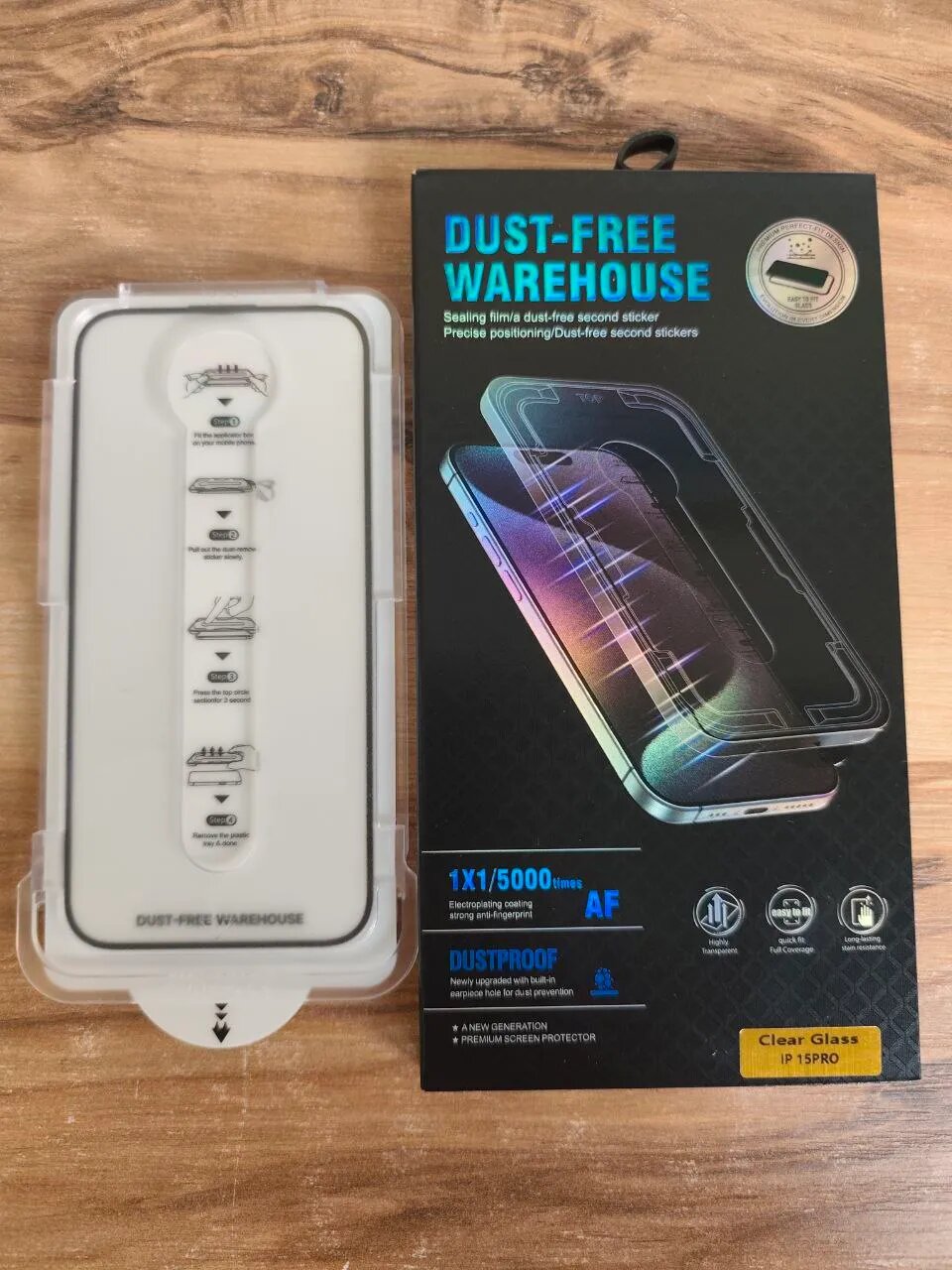 Защитное стекло ainy c боксом для установки 2.5D для iPhone 15 pro Clear Glass с черной рамкой