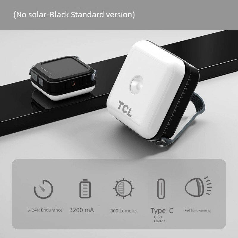 TCL Наружный лагерный фонарь Черная стандартная версия без солнечной панели 6-24 часа работы 800 люменов 3200 мАч