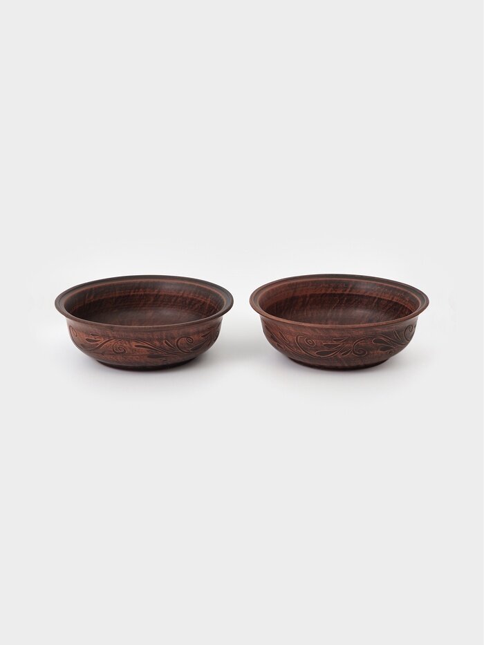 Тарелки глубокие «Вьюнок», набор 2 шт, 700 мл, 18×6 см, красная глина