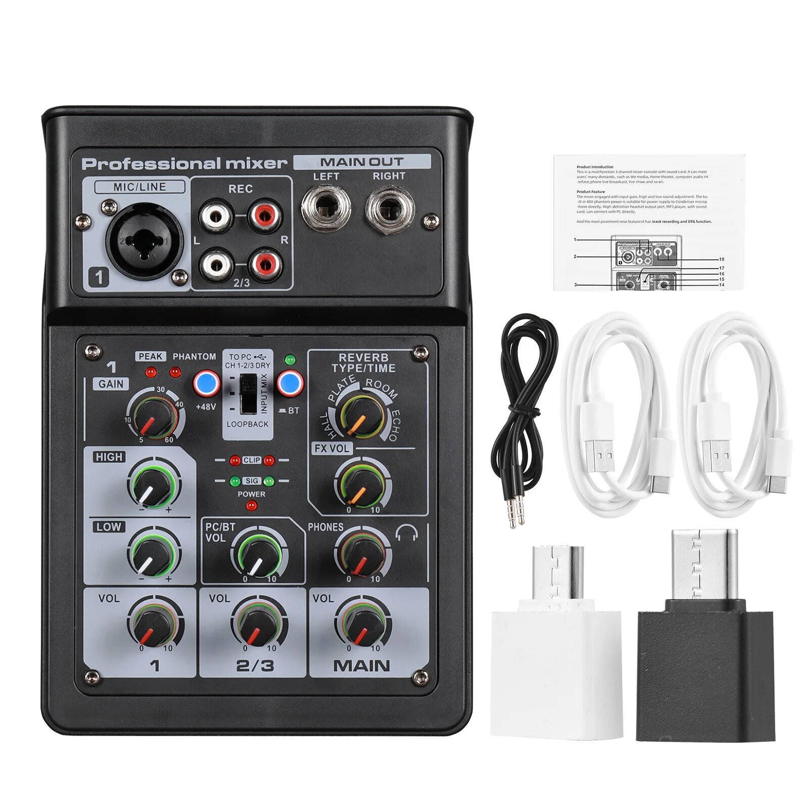 Портативный 3-канальный аудиомикшер Bluetooth Audio Mixer