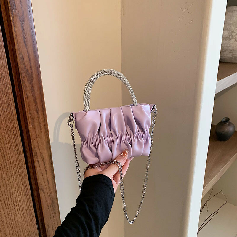 Сумка кроссбоди modern women rhinestone bag new wrinkled design, фиолетовый