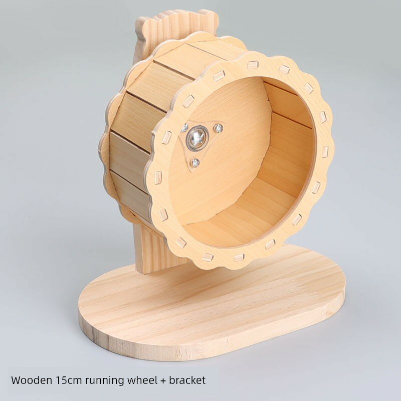 Деревянное колесо для хомяков 15 см с деревянной подставкой, безопасная тренажерная игрушка