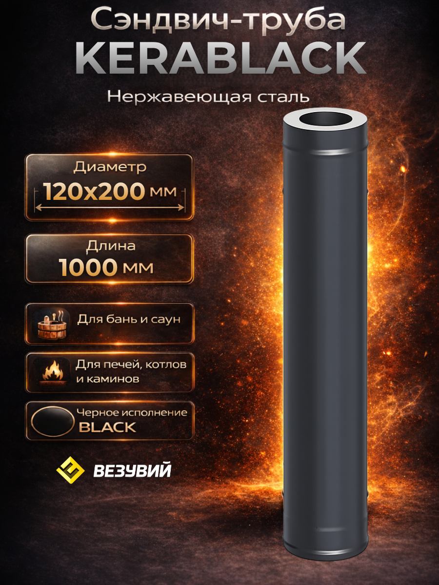 Сэндвич-труба кераблэк (430 1,0мм/0,5мм) д.120х200, L-1м