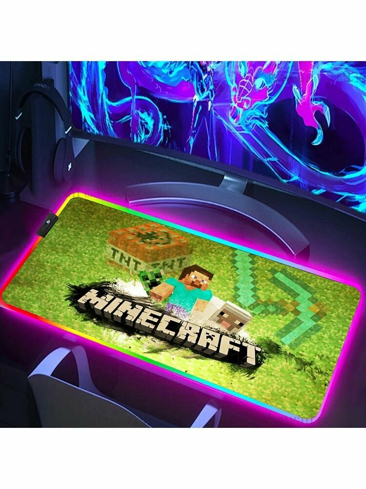 Коврик для мыши "Minecraft gaming", RGB, нескользящее основание, 40х90 см
