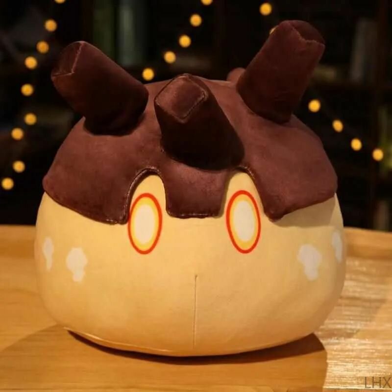 Мягкая анимэ игрушка Гео Слайм Геншин с рожками (Geo Slime Genshin Impact) 40 см