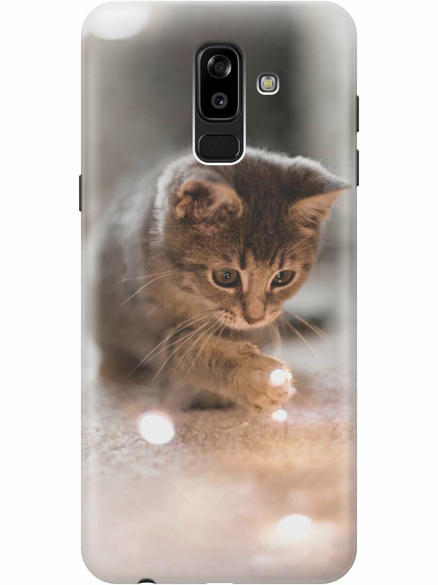 Ультратонкий силиконовый чехол-накладка для Samsung Galaxy J8 (2018) с принтом "Котенок и свет"