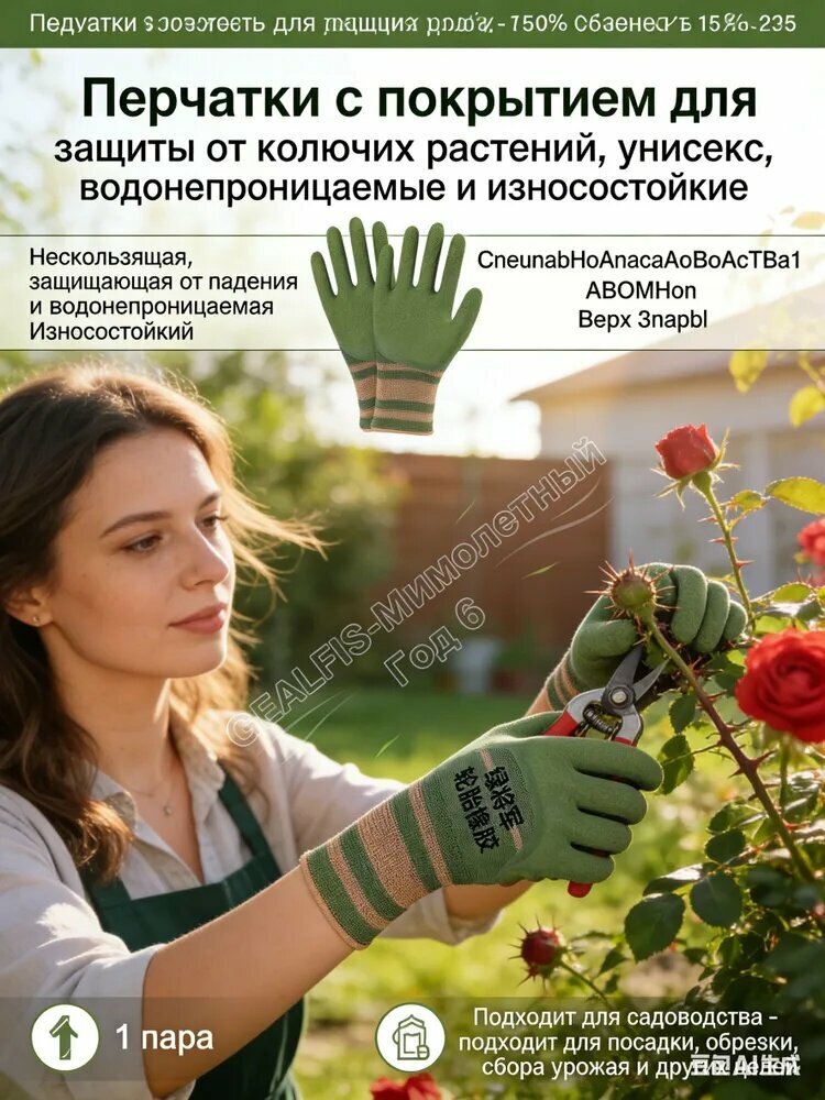 GEALFIS Перчатки защитные садовые прочные с покрытием от шипов роз непромокаемые унисекс для дачи