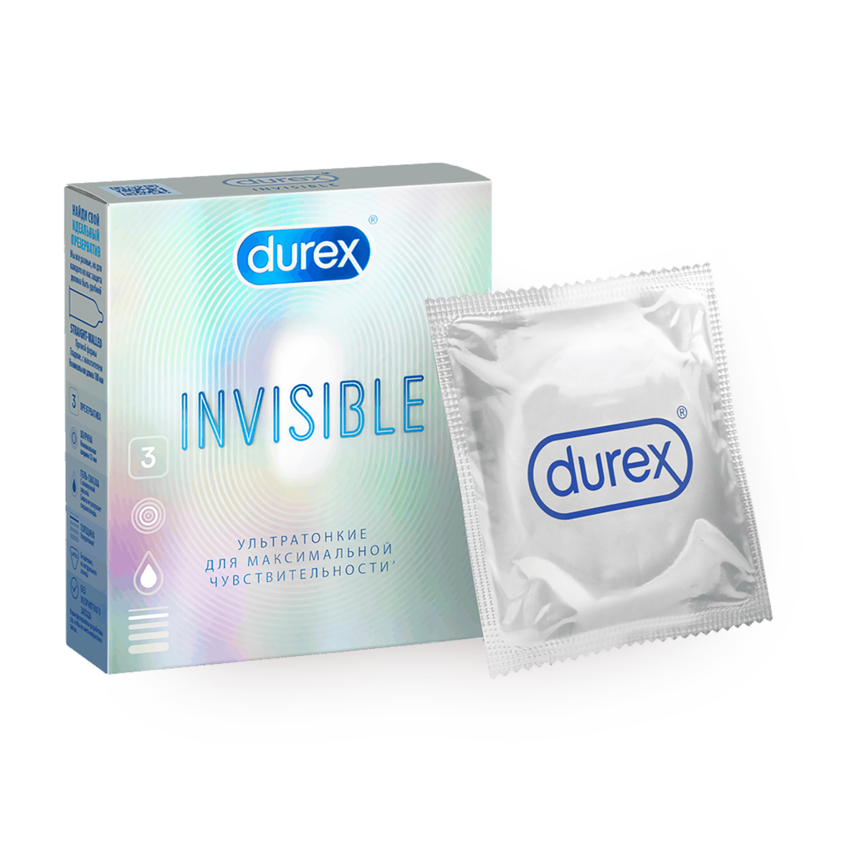 Презервативы Durex "Invisible", ультратонкие, силиконовая смазка, 3 шт.